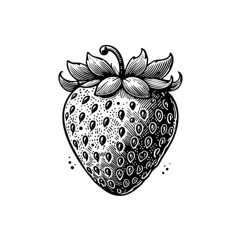 Strawberry Line Art Drawing with Black Dots Stock Illustration ...