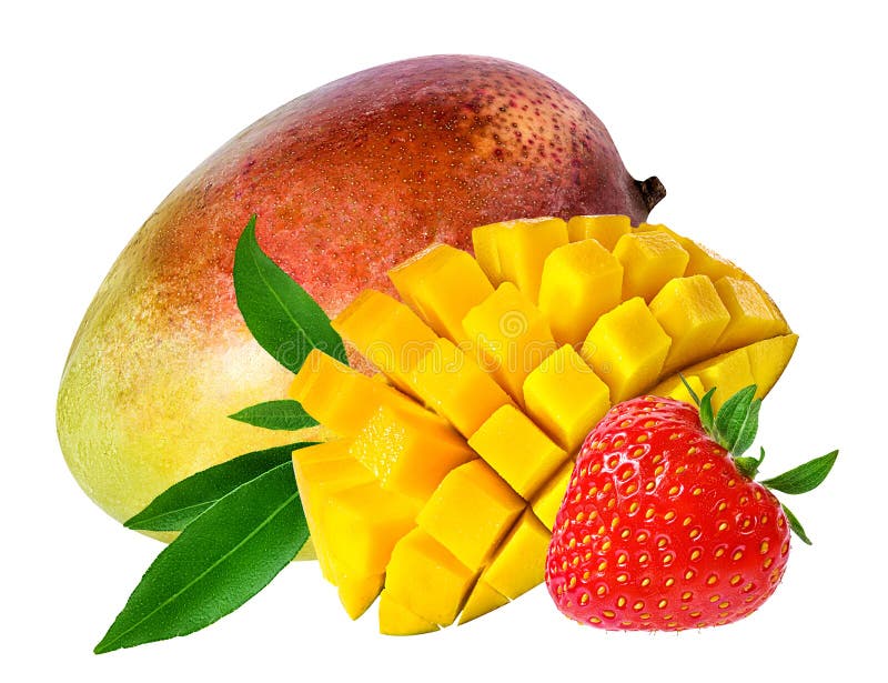 Strawberry and Mango Isolated on White Stock Image - Image of dessert ...