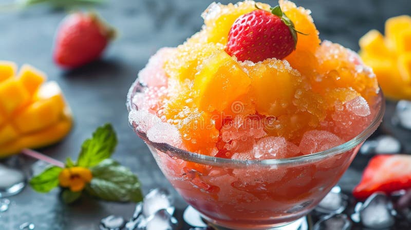 Strawberry-Mango Hawaiian Shave Ice Stock Illustration - Illustration ...