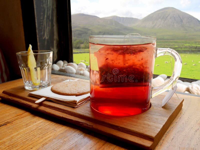 Strawberry Mango Hot Tea on Wooden Tray Stock Image - Image of morning ...