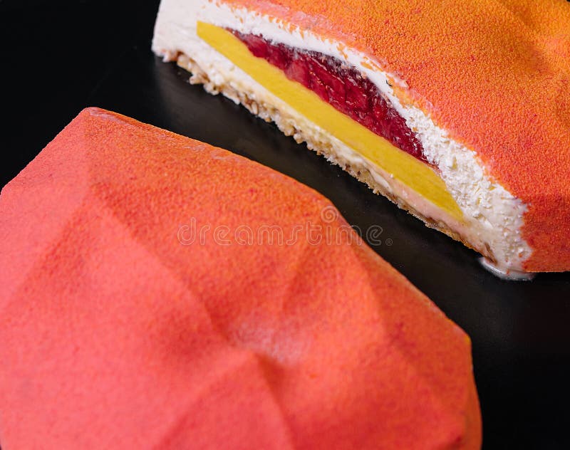 Strawberry Mango Mousse Cake on Plate Stock Photo - Image of fresh ...