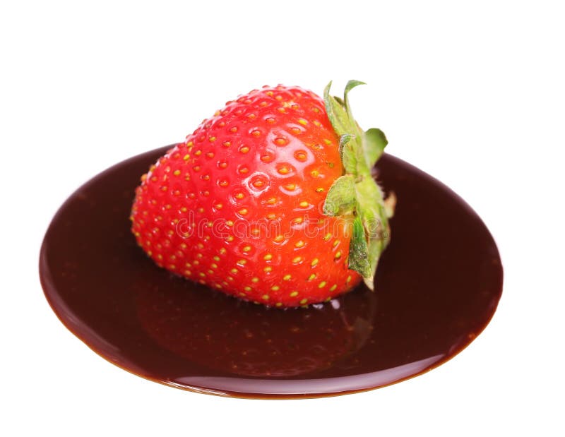 Strawberry on Melted Chocolate Isolated Stock Photo - Image of fresh ...