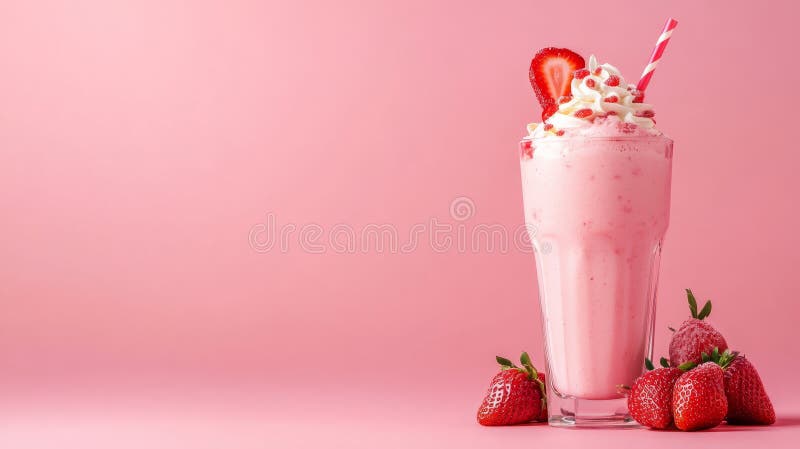 Strawberry Milkshake Advertising Banner with Copy Space for Text Stock ...