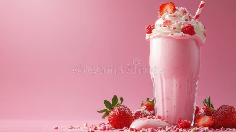 Strawberry Milkshake Advertising Banner with Copy Space for Text Stock ...