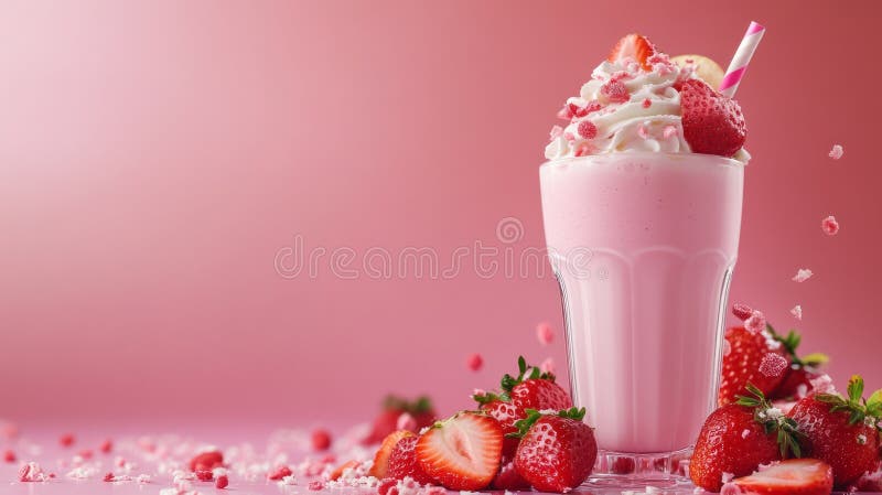 Strawberry Milkshake Advertising Banner with Copy Space for Text Stock ...