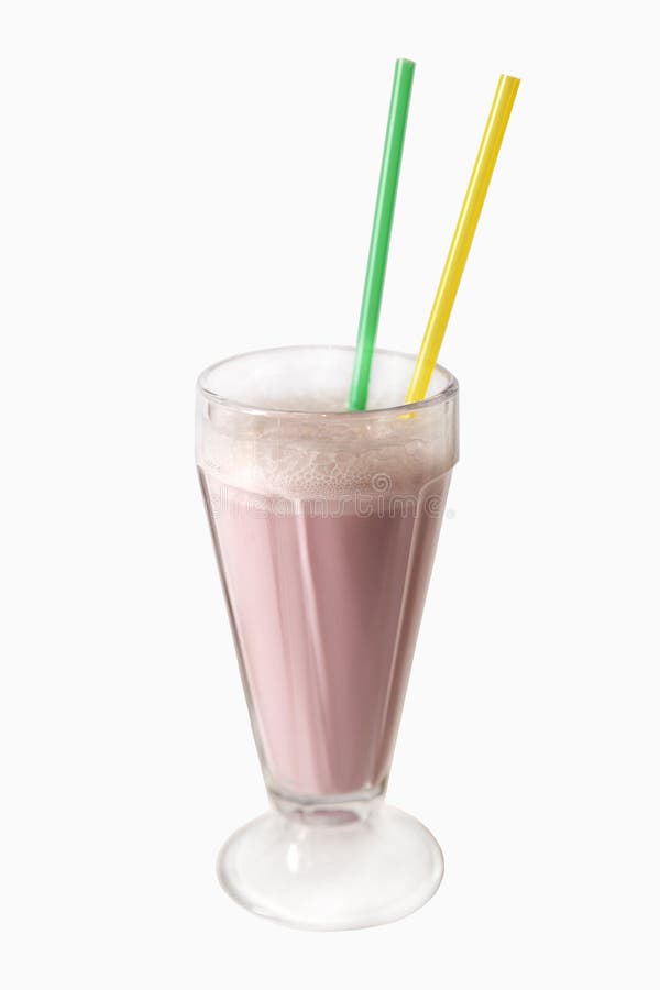Strawberry Milkshake in a Glass with Straws. Isolated Over White ...