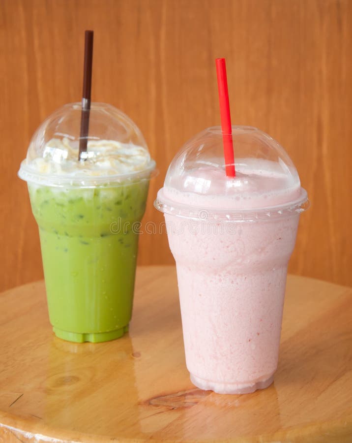 Strawberry Milkshake and Iced Green Tea Stock Image - Image of fresh ...