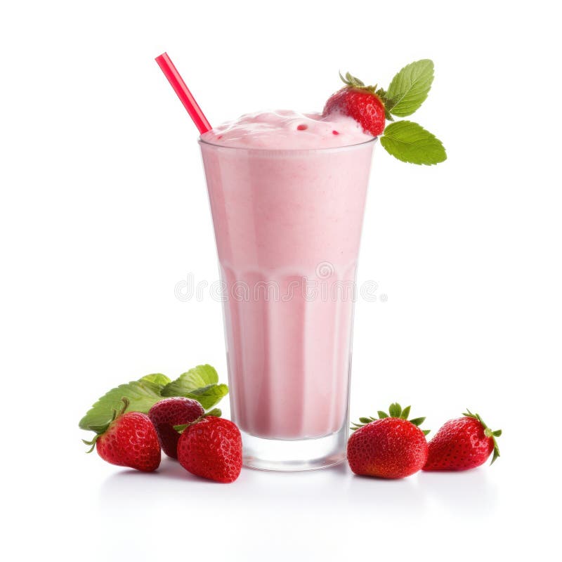 Strawberry Milkshake on Plain White Background - Product Photography ...
