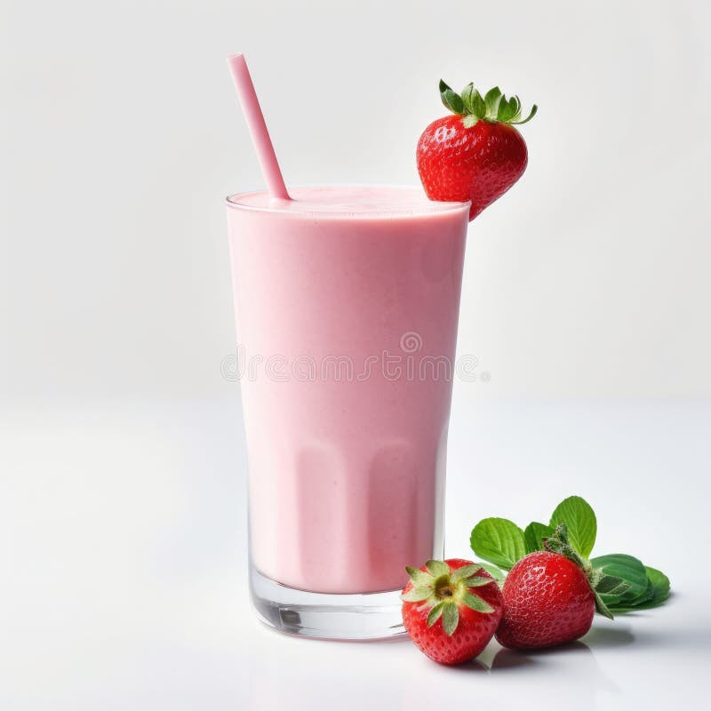 Strawberry Milkshake on Plain White Background - Product Photography ...