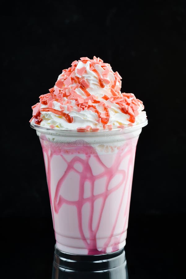 Strawberry Milkshake Cream Plastic Cup Black Background Stock Photos ...