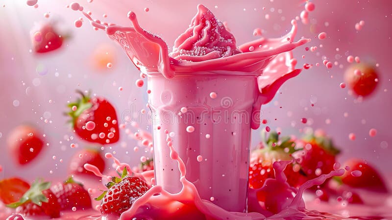 A Strawberry Milkshake with Splashes of Liquid Stock Photo - Image of ...