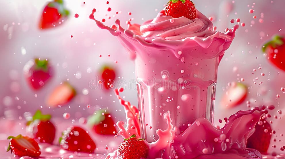 A Strawberry Milkshake with Splashes of Liquid Stock Image - Image of ...