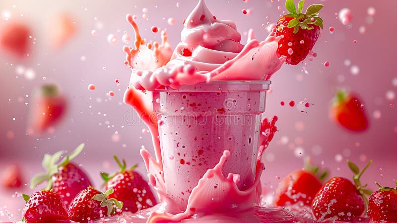 A Strawberry Milkshake with Splashes of Liquid Stock Image - Image of ...