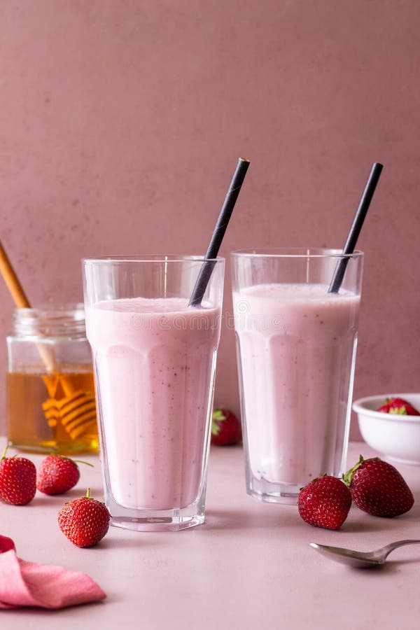 Strawberry Milkshake. Vegetarian Food. Cold Drinks. Smoothie Stock ...