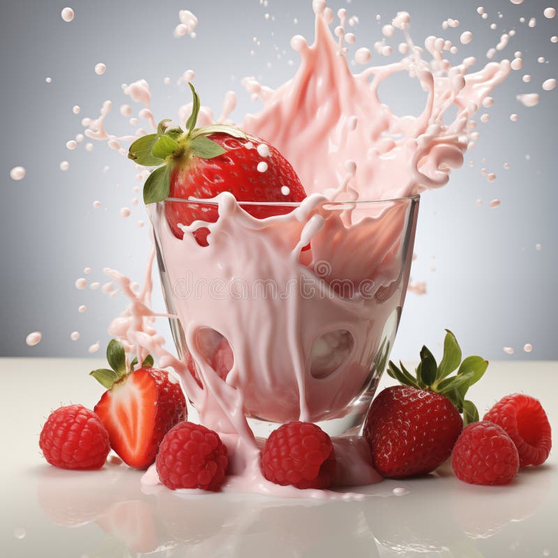 Strawberry Milkshakes with Splashes Stock Photo - Image of delicious ...