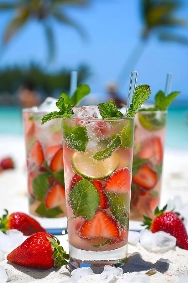 Strawberry Mojito on the Beach Stock Image - Image of beach, pitcher ...