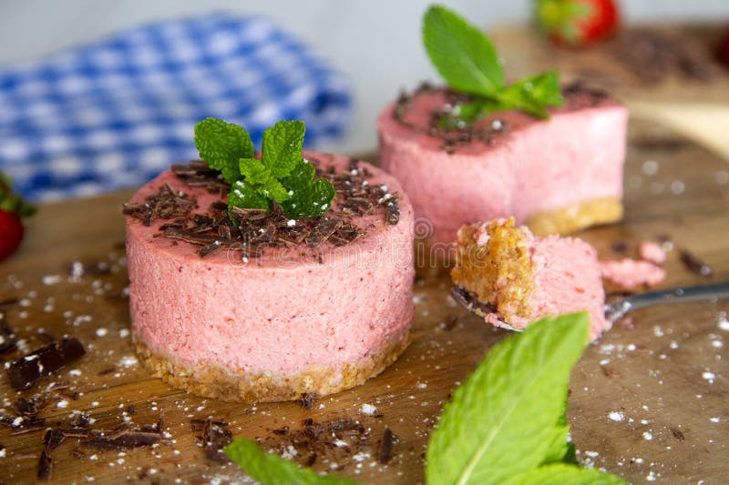 Strawberry Mousse Cake with a Sponge Base. Stock Photo - Image of ...