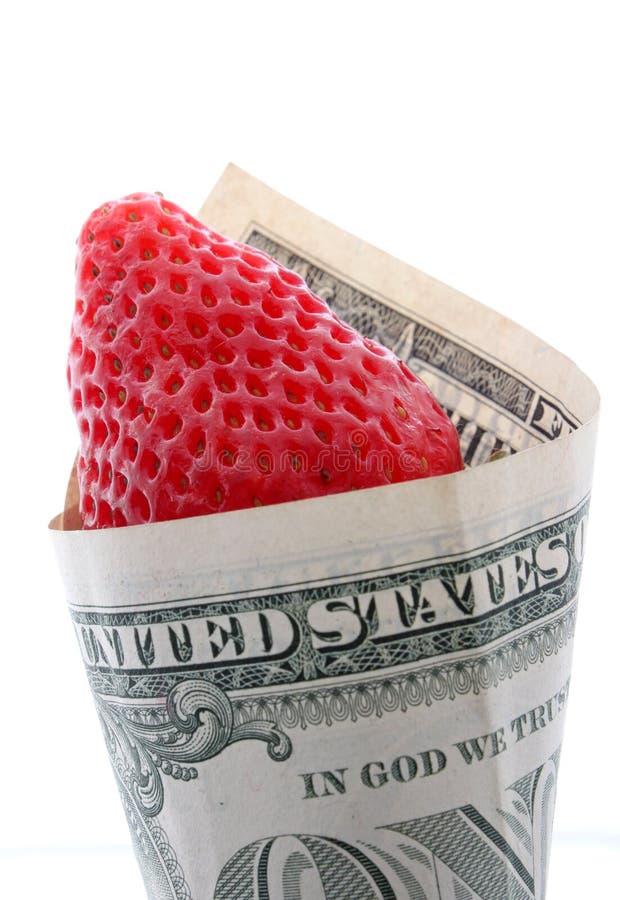 Strawberry in one dollar stock photo. Image of banknote - 31435160
