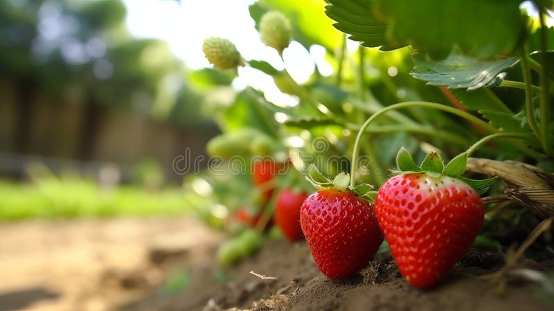 Strawberry in Orchard Plantation Close-up. Generative AI Stock Photo - Image of healthy, bunch ...