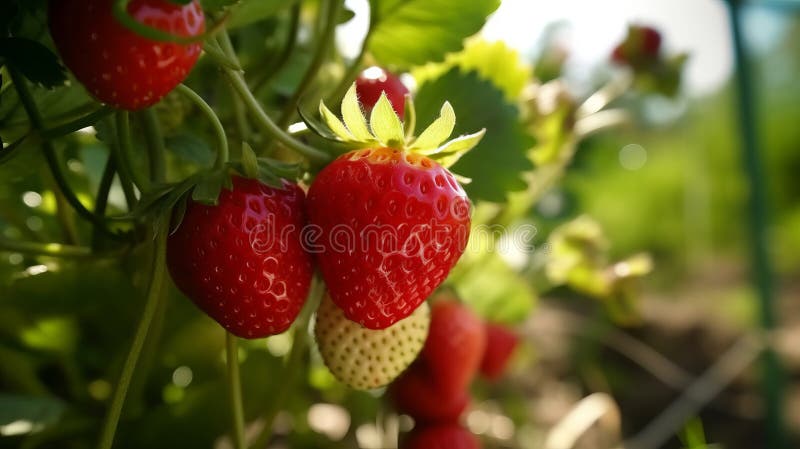 Strawberry in Orchard Plantation Close-up. Generative AI Stock ...
