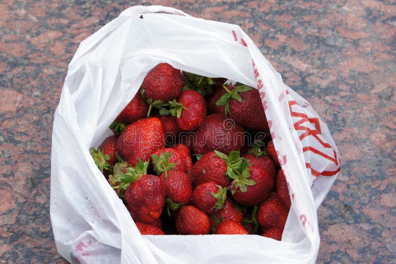 Strawberry In The Package With Bar Code On Sale In A Market Stock Image ...