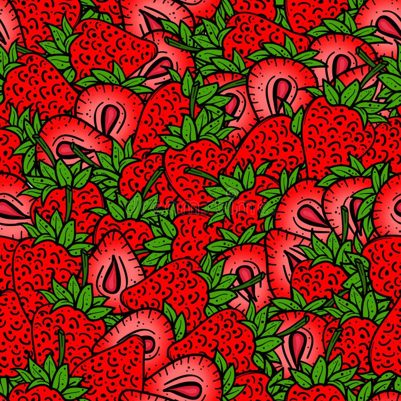Strawberry Pattern Background with Hand Drawn Style. Perfect for ...