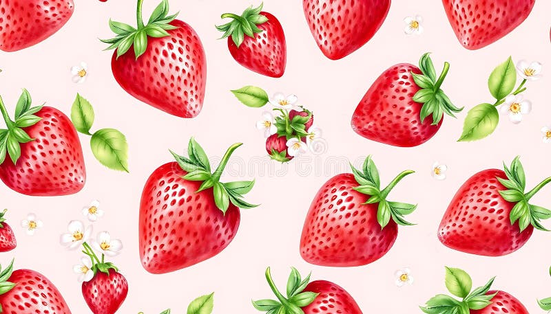 Strawberry Pattern on Cream Background, Fruit Repeat, Stock Photo ...