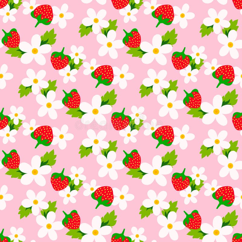 Strawberry Pattern with Flowers Stock Vector - Illustration of baby ...