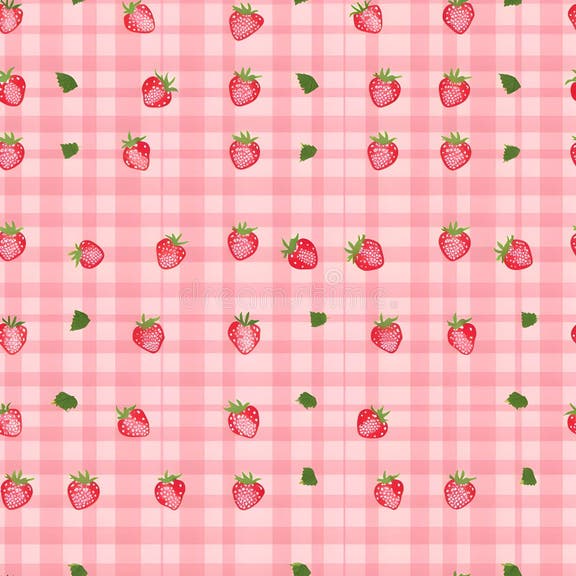 Strawberry Pattern on Pink Gingham Background Stock Illustration - Illustration of pattern ...