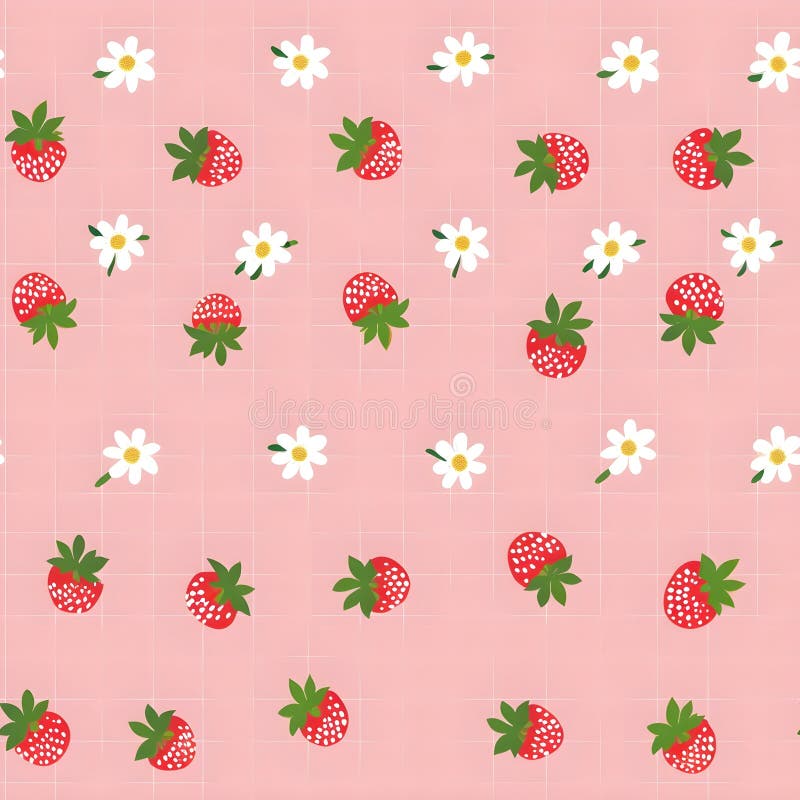 Strawberry Pattern on Pink Gingham Background Stock Illustration ...