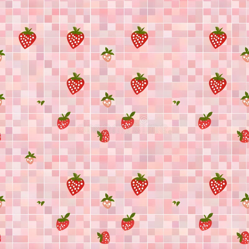 Strawberry Pattern on Pink Gingham Background Stock Illustration ...