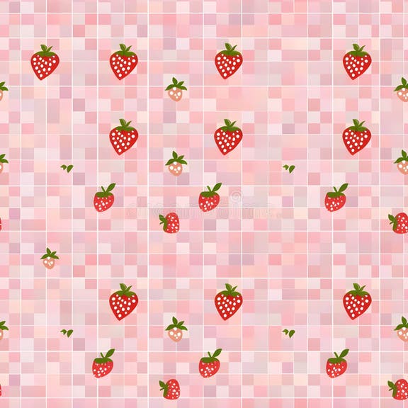 Strawberry Pattern on Pink Gingham Background Stock Illustration - Illustration of gingham ...