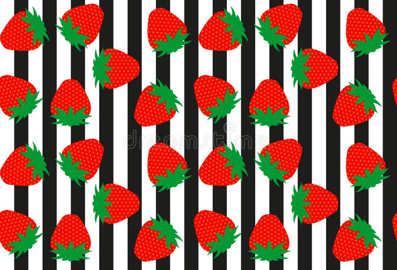 Strawberry Pattern. Seamless Striped Background with Drawn Berry. Red ...