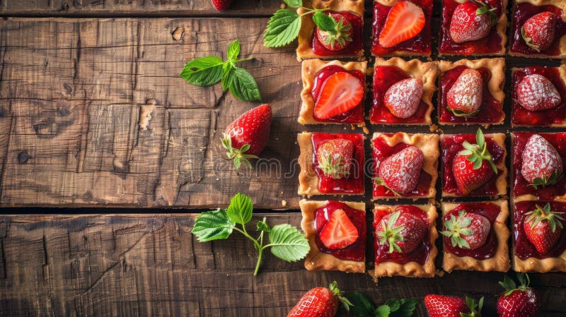 Strawberry Pie Bars on Wooden Rustic Background Stock Illustration ...