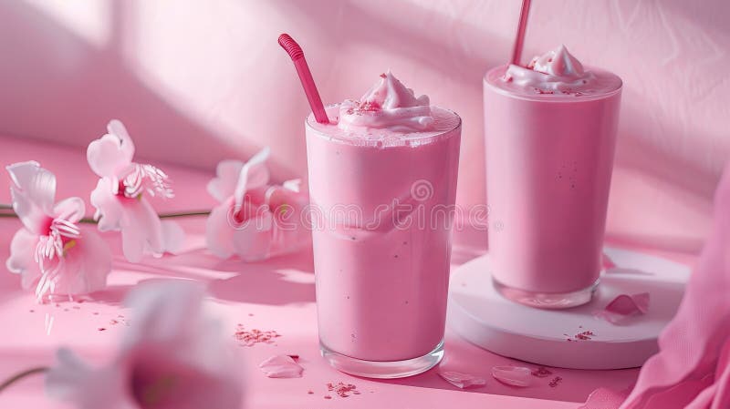 Strawberry Pink Smoothie with Ice Stock Photo - Image of food, healthy ...