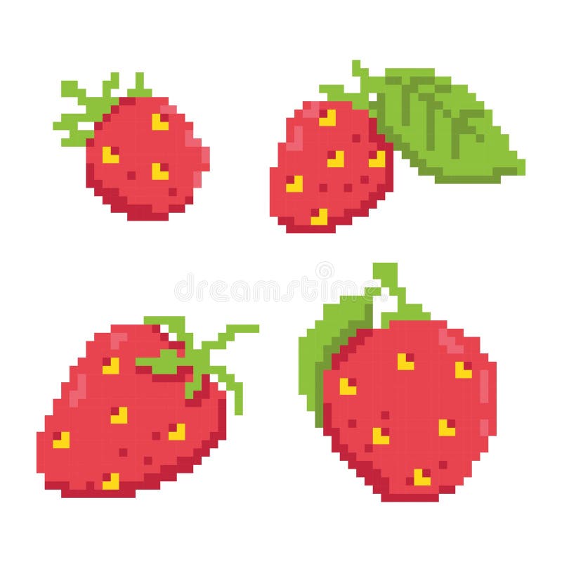 Strawberry Pixel Art. Berries Set Stock Vector - Illustration of ...