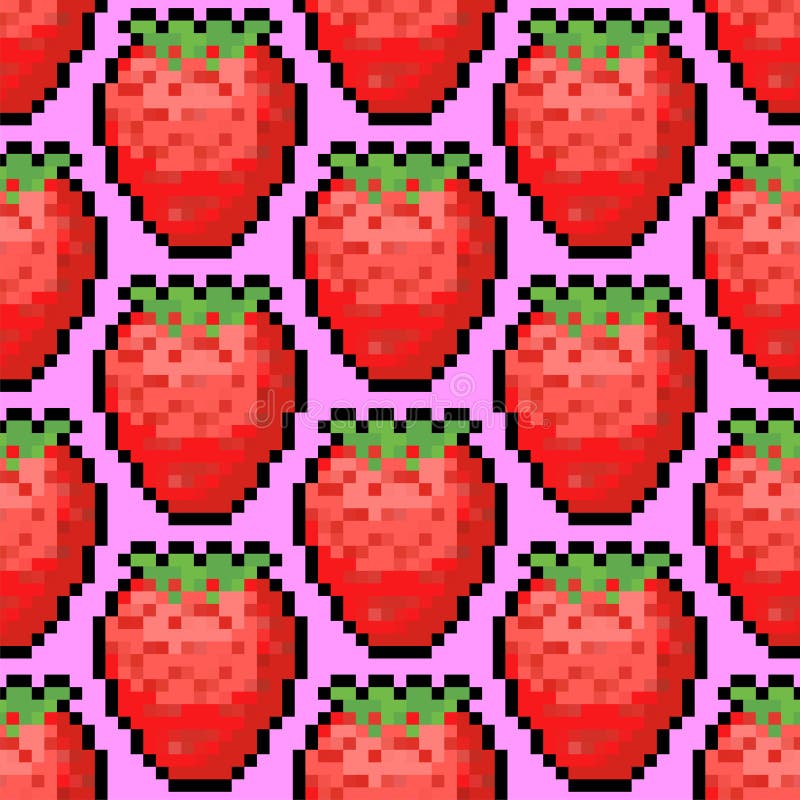 Strawberry Pixel Art Pattern Seamless. 8 Bit Red Berry Pixelated ...
