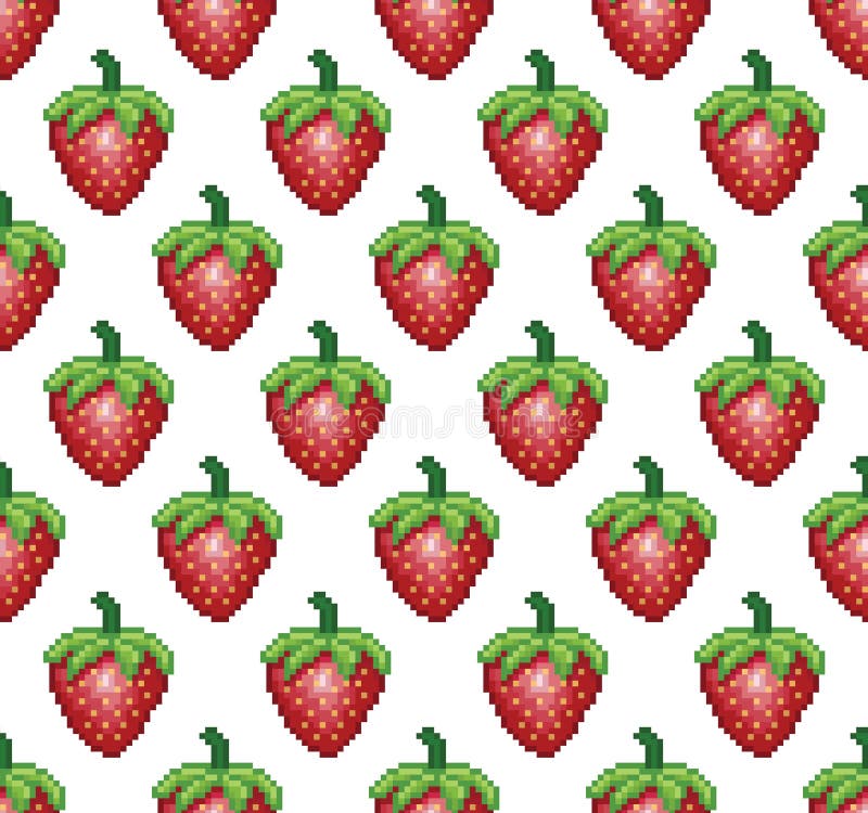 Strawberry Pixel Seamless Pattern Stock Vector - Illustration of ...