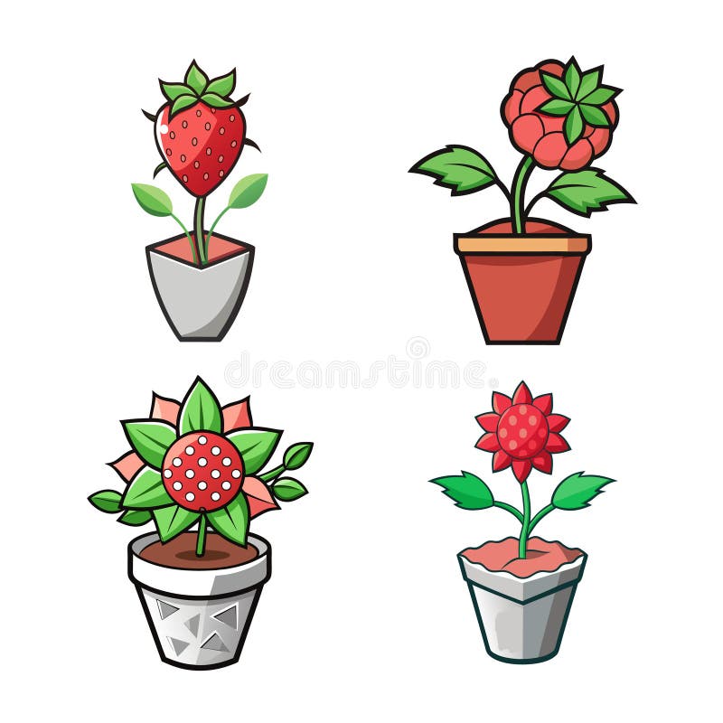 Strawberry Plant in a Pot Vector Illustration Stock Vector ...