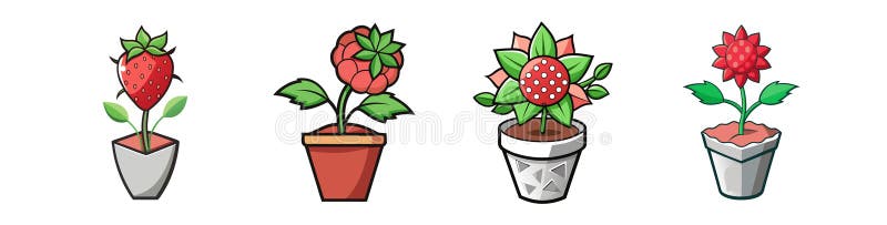 Strawberry Plant in a Pot Vector Illustration Stock Vector ...