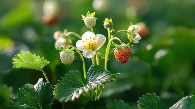 Strawberry Plant on White Background Stock Illustration - Illustration ...