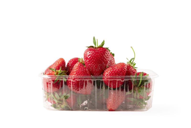 Strawberry in Plastic Container Isolated on White Background Stock ...