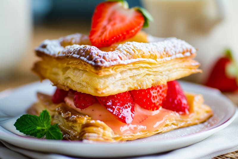 Strawberry puff pastry stock illustration. Illustration of food - 323624134