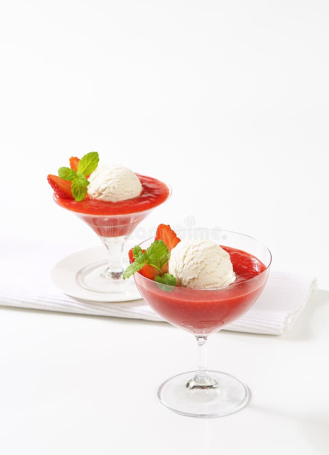 Strawberry Puree with Ice Cream Stock Image - Image of organic ...