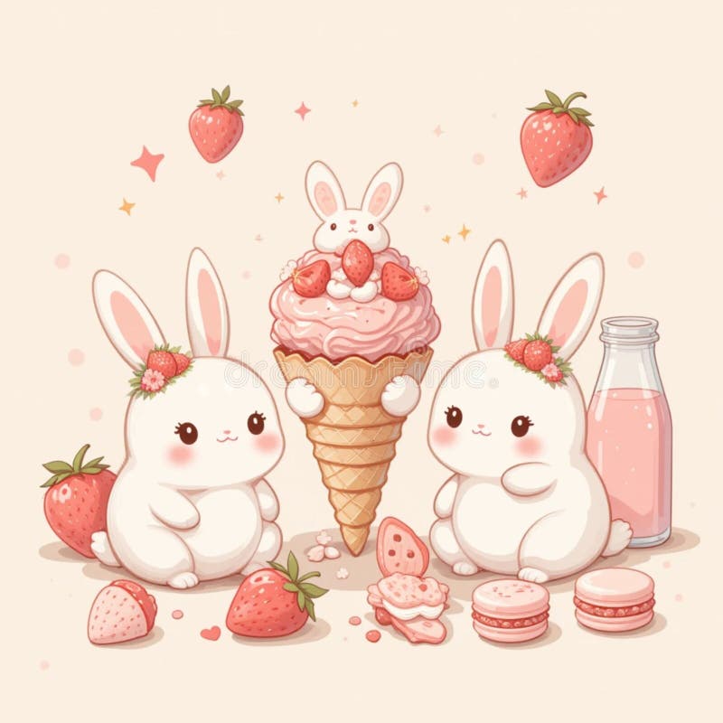 Strawberry rabbit cute - 1 stock illustration. Illustration of cartoon ...