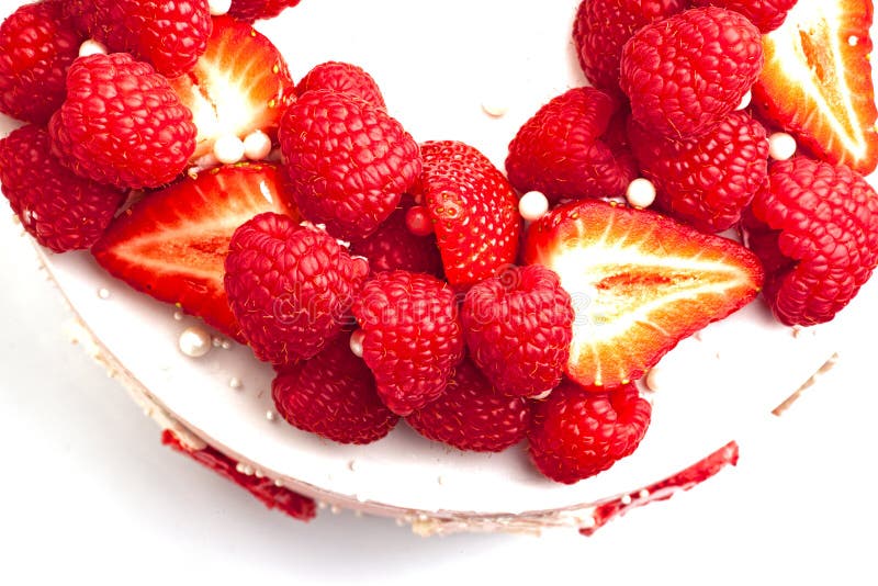 Strawberry and Raspberry on the Cake Stock Photo - Image of tasty ...
