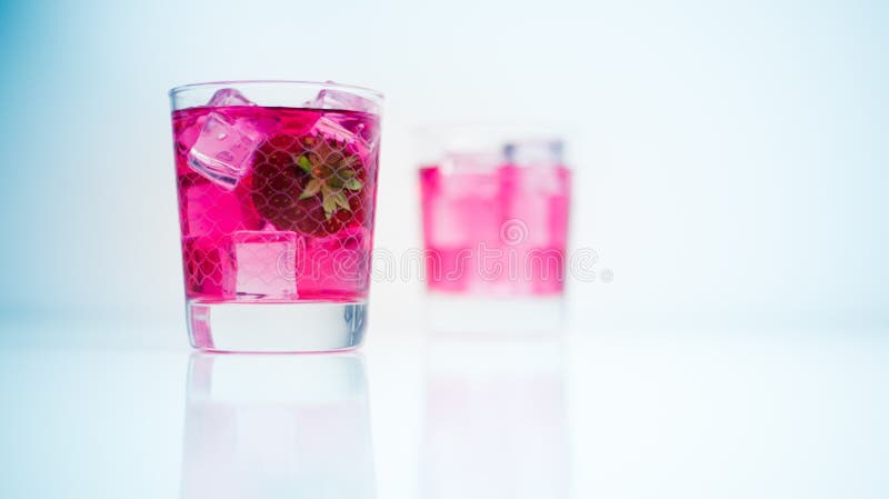 Strawberry and Raspberry Drink Isolated on Light Blue Background Stock ...