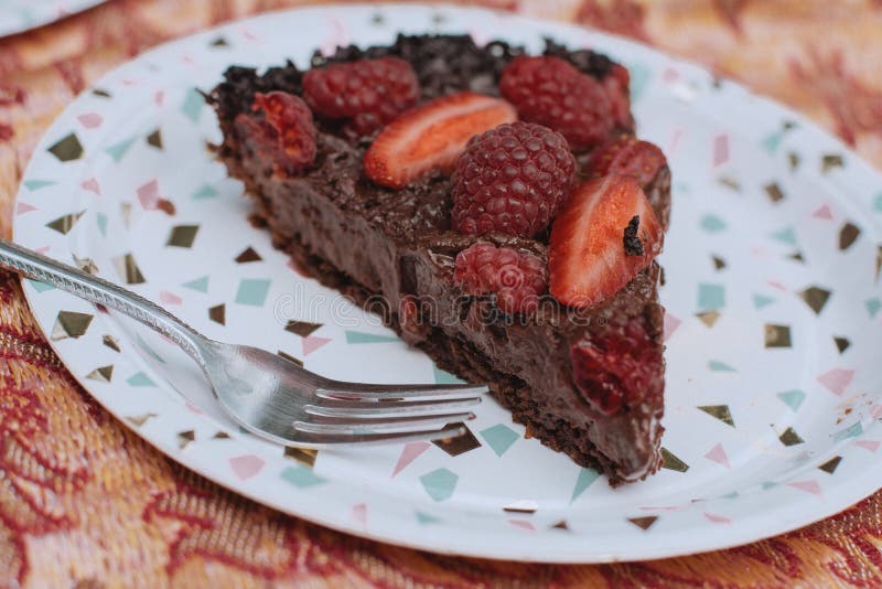 Strawberry raspberry tart stock photo. Image of piece - 128794888