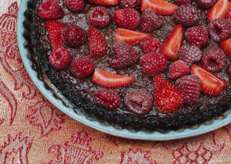 Strawberry raspberry tart stock photo. Image of gourmet - 128794236