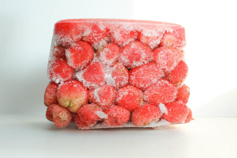 Strawberry Red Frozen in a Container To Keep Stock Image - Image of ...